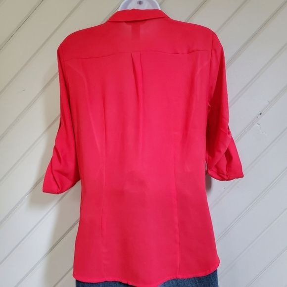 H&M | Tops | Hm Amaranth Sheer Button Down Blouse | Poshmark